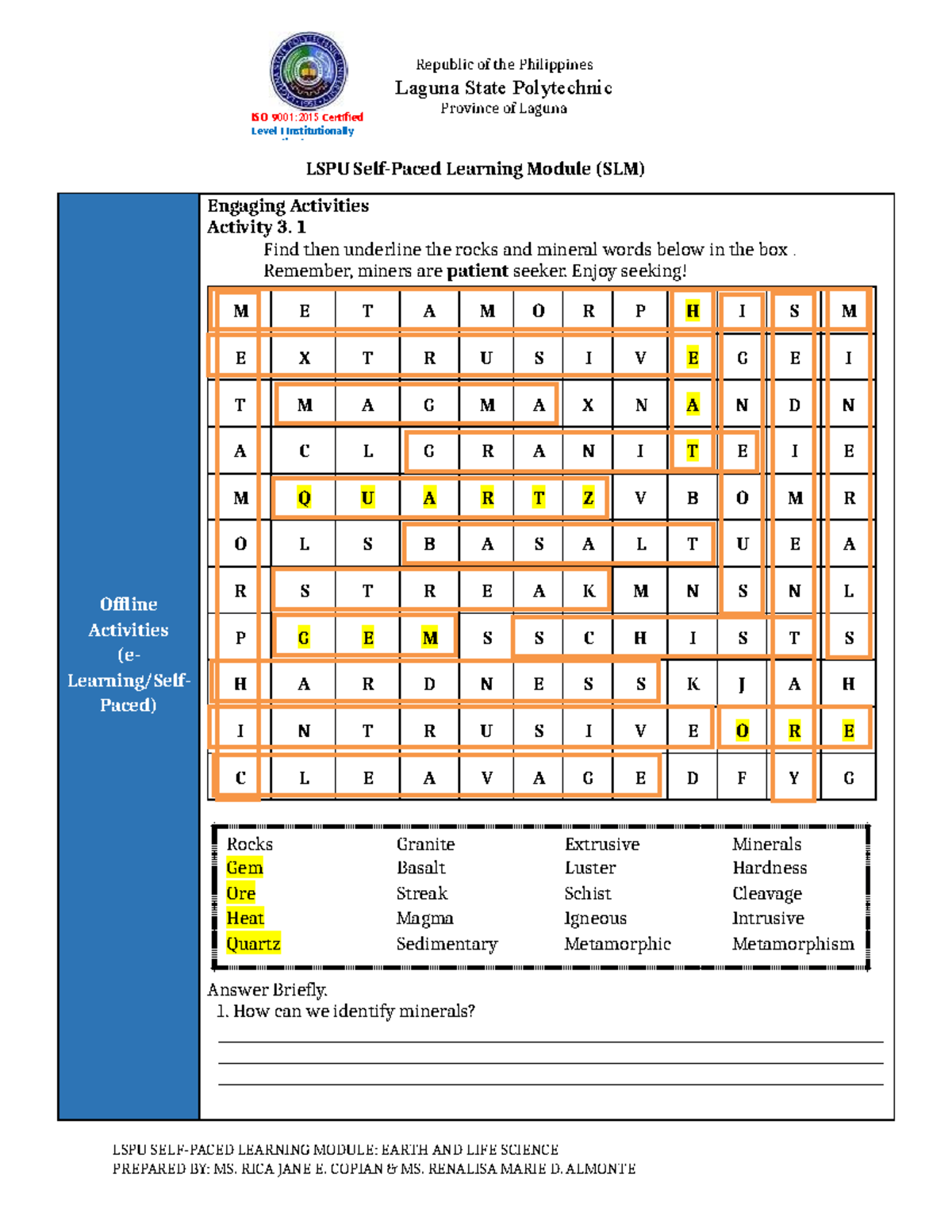 LSPU ELS Activity Sheet 3 1 converted - Offline Activities (e- Learning/Self- Paced) LSPU Self ...