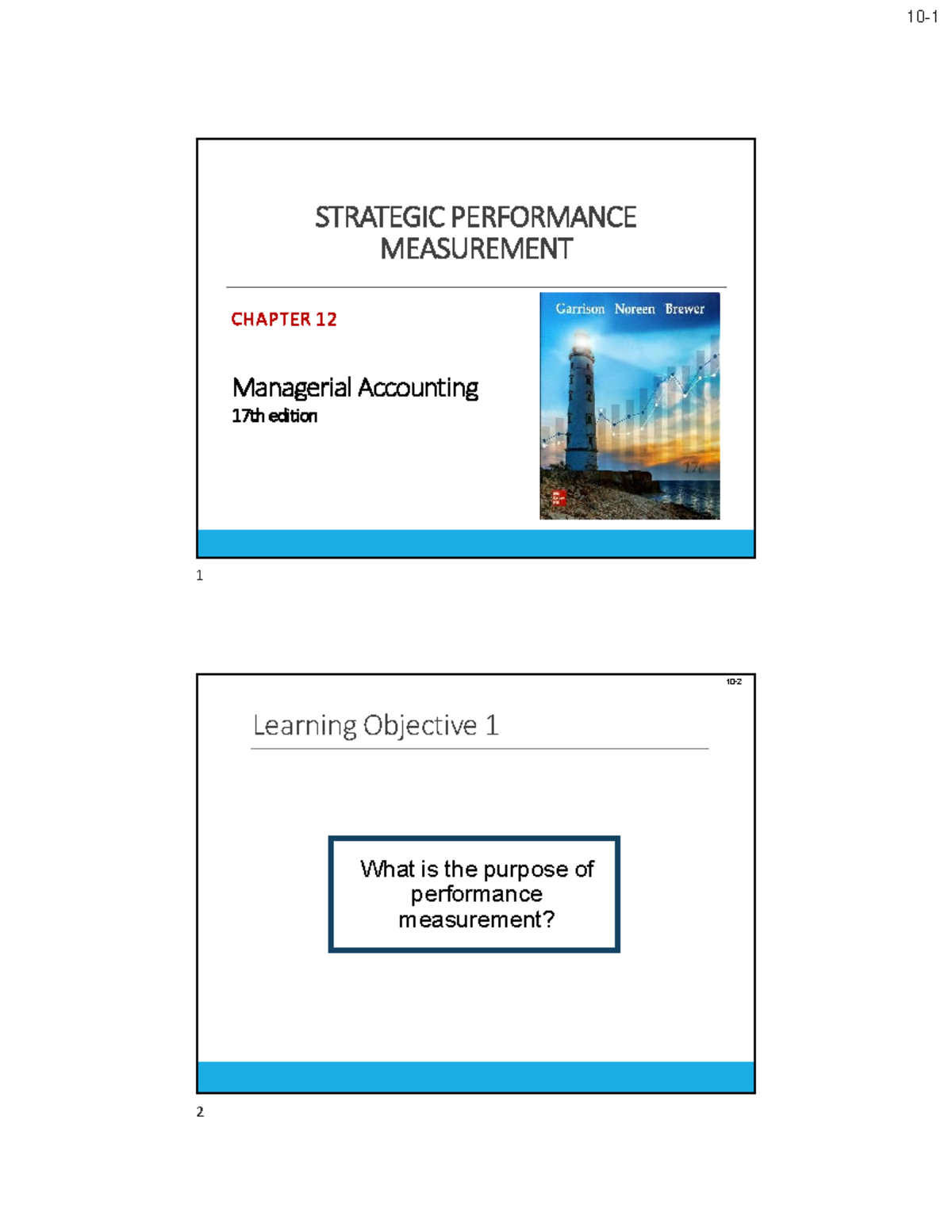 Ch12 Strategic performnace measurement - STRATEGIC PERFORMANCE MEASUREMENT CHAPTER 12 Managerial ...