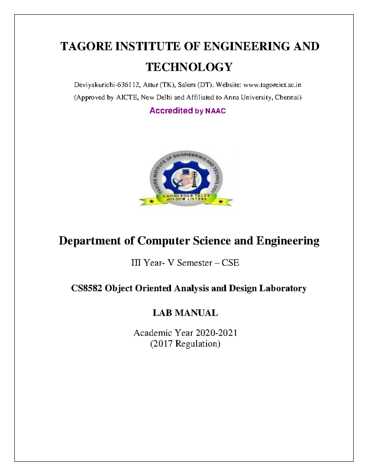 CS8582 - Very useful - TAGORE INSTITUTE OF ENGINEERING AND TECHNOLOGY ...