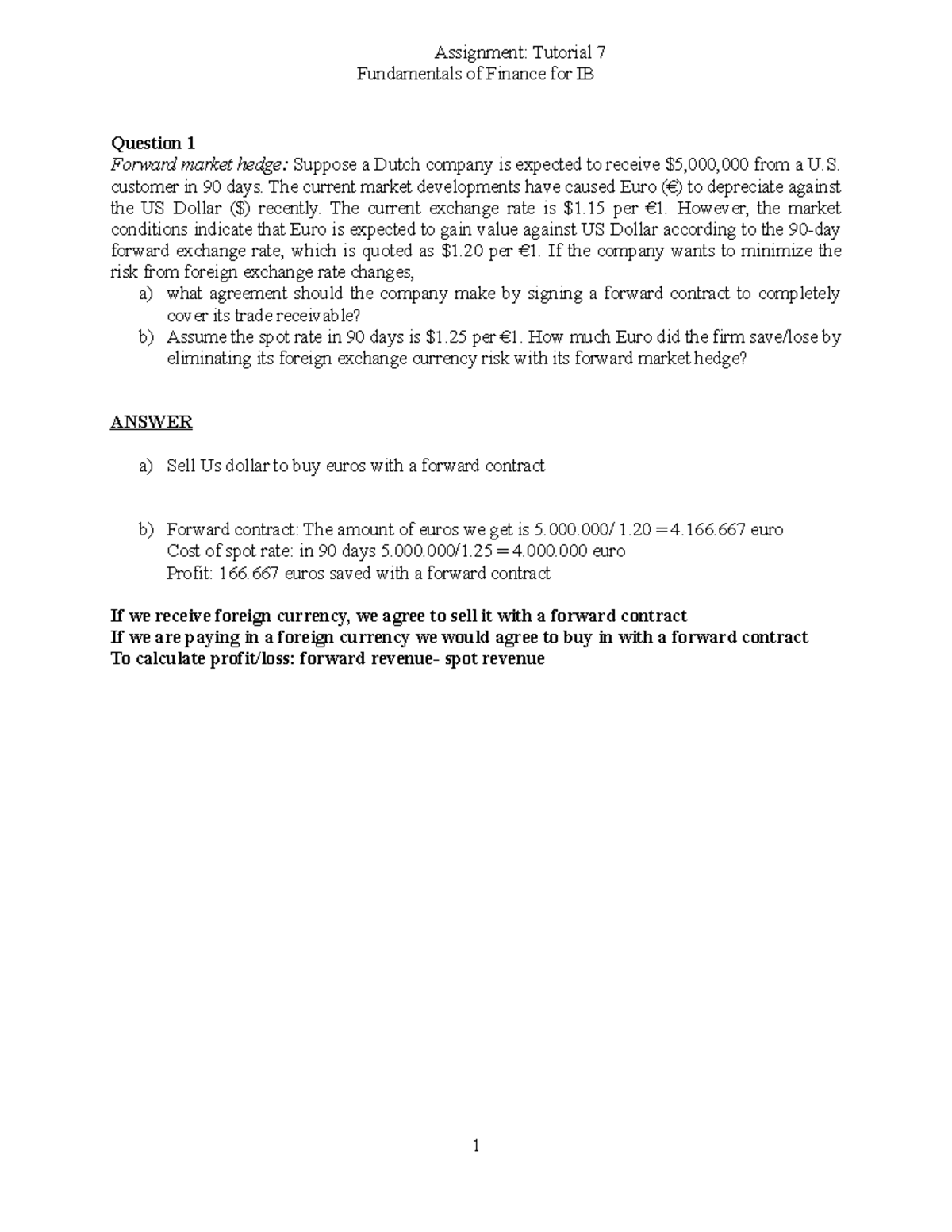 Tutorial 7 FIB - Assignment: Tutorial 7 Fundamentals of Finance for IB ...