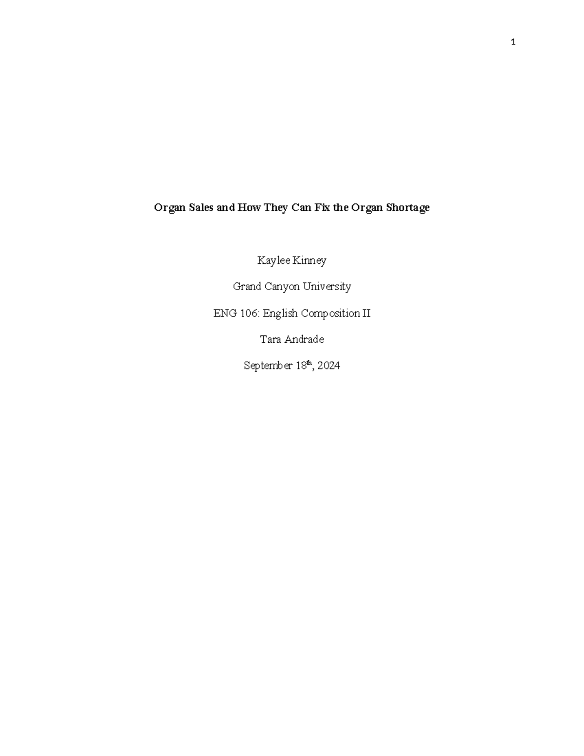 KKinney Proposal RDraft ENG106 - Organ Sales and How They Can Fix the ...