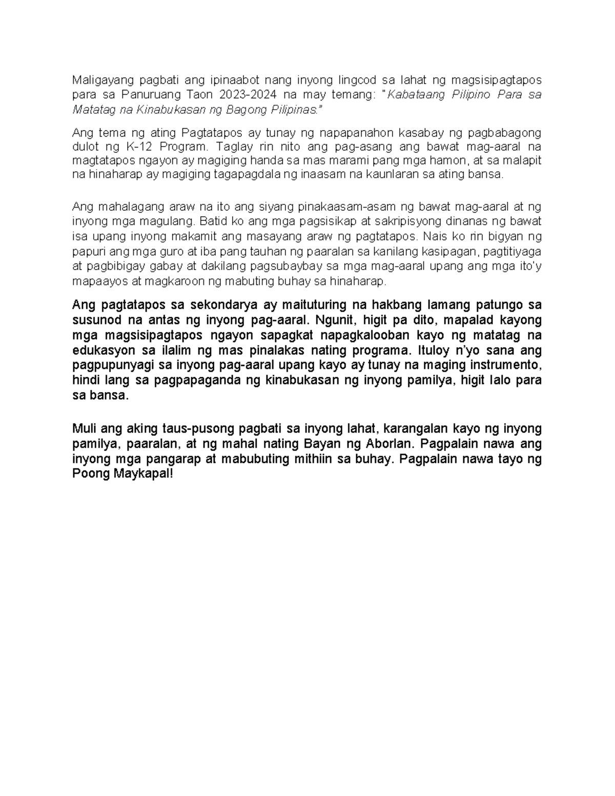 Message for Graduation - Maligayang pagbati ang ipinaabot nang inyong ...