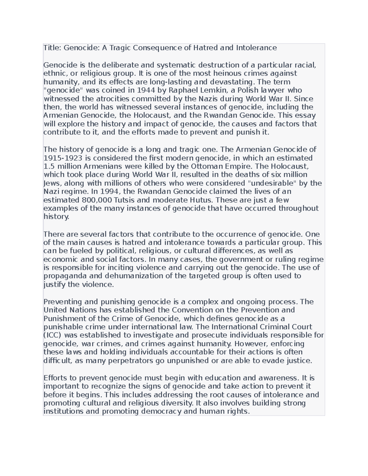 Genocide - A Tragic Consequence of Hatred and Intolerance - Title ...