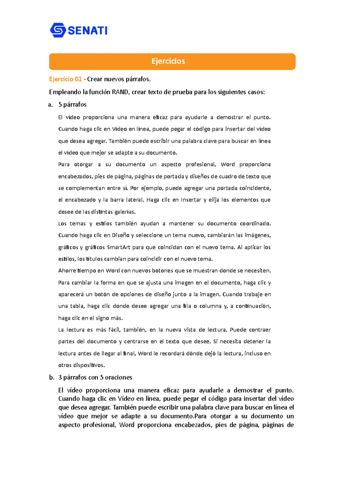 practica informatica - Ejercicio 01 - Crear nuevos párrafos. Empleando ...