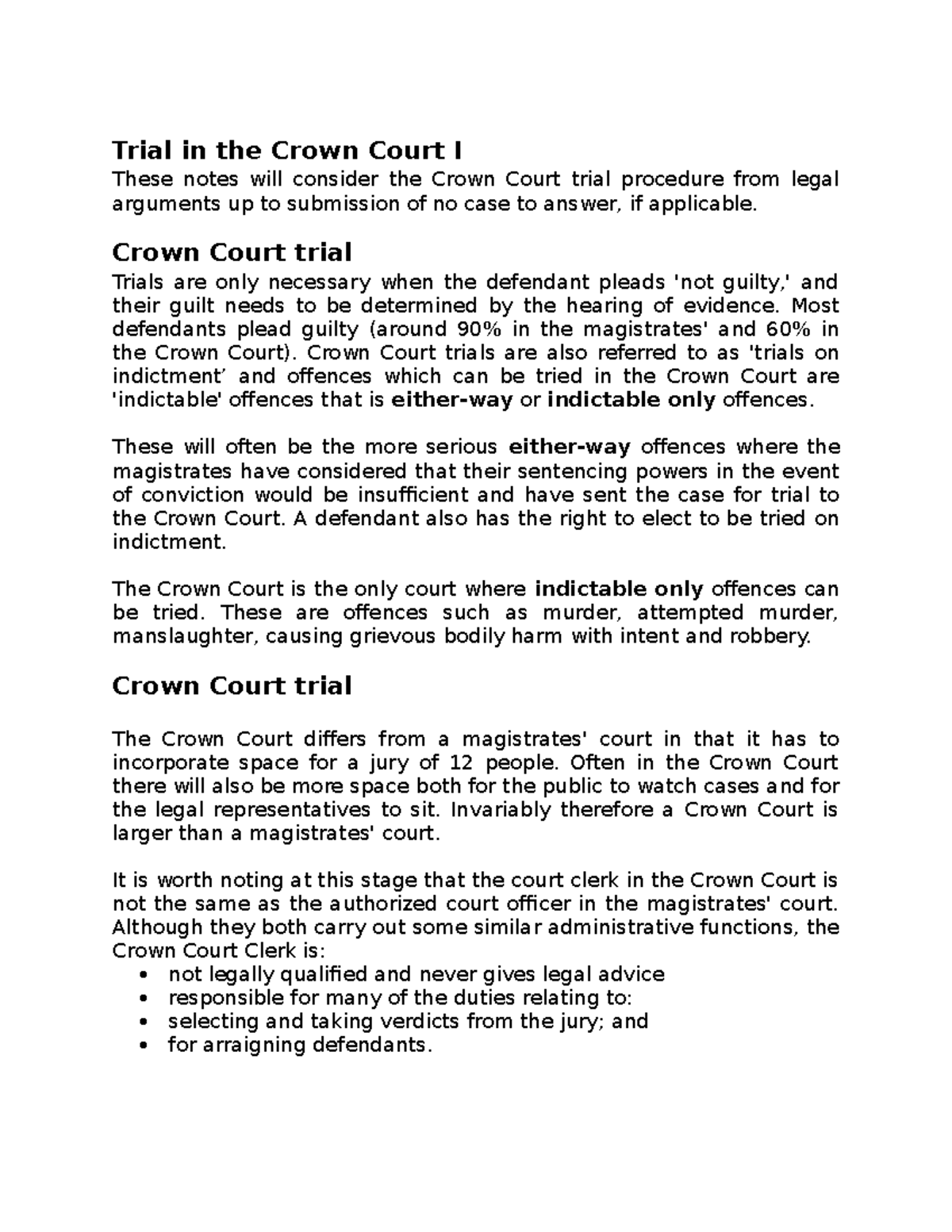 Trial in the Crown Court I - Trial in the Crown Court I These notes ...