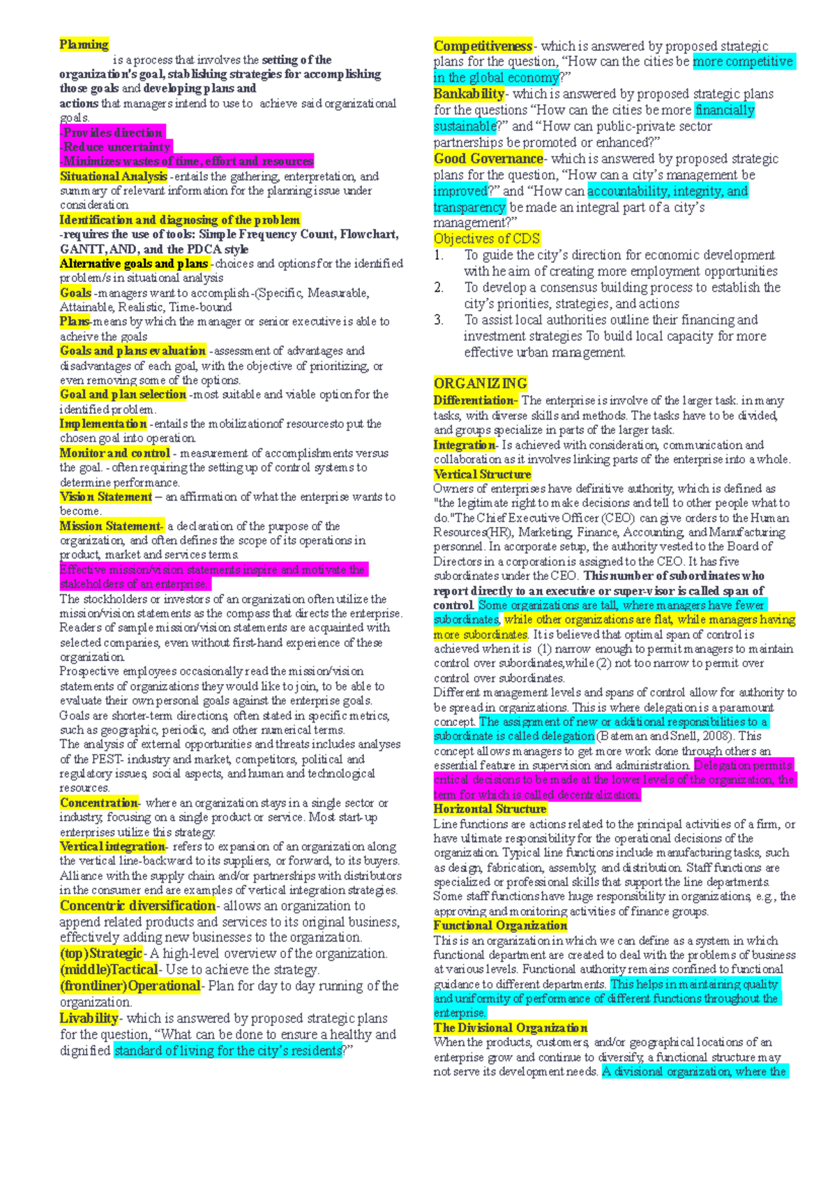 Org. and Man. Reviewer Exam - Planning is a process that involves the ...