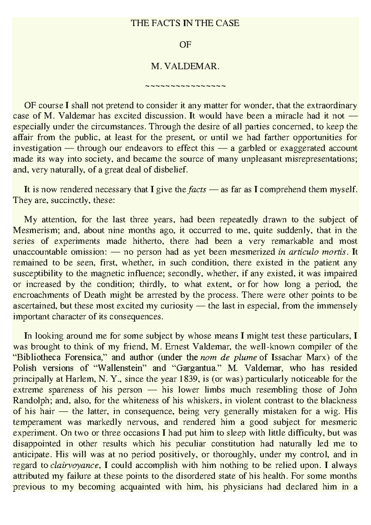 1 The facts in the case of M Valdemar students - THE FACTS IN THE CASE ...