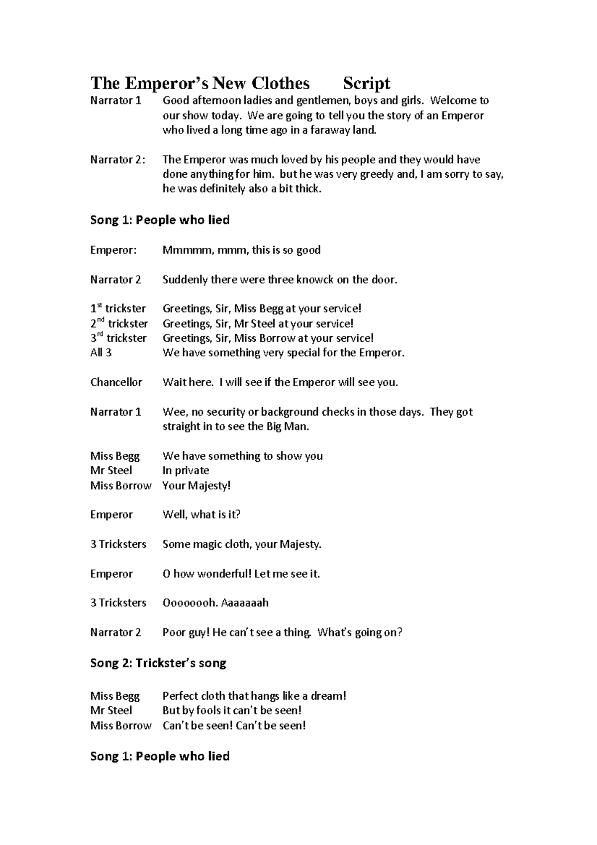 Microsoft word the emperors new clothes tyoed script - The Emperor’s ...