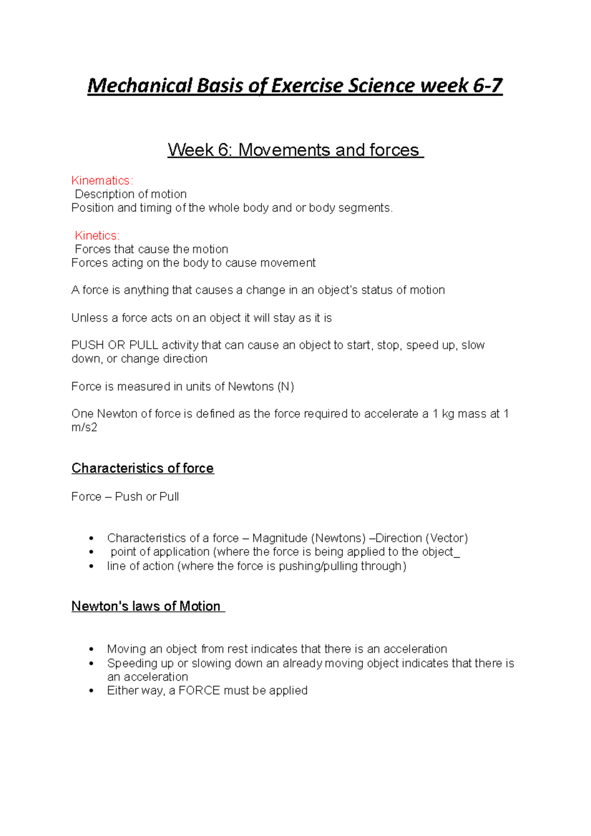 Mechanical Basis of Exercise Science week 6-7 - Kinetics: Forces that ...