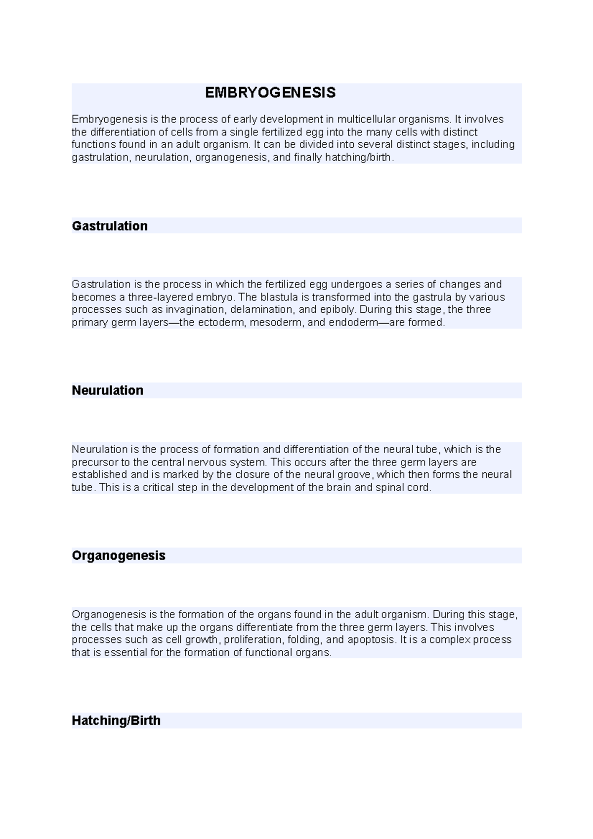 Embryogenesis - EMBRYOGENESIS Embryogenesis is the process of early ...