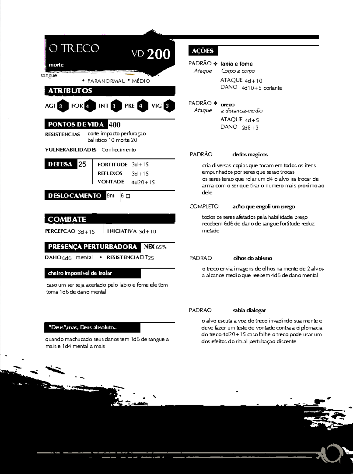 Ficha o treco - ghfgf - DEFESA RESISTENCIAS PERCEPCAO AGI PONTOS DE ...