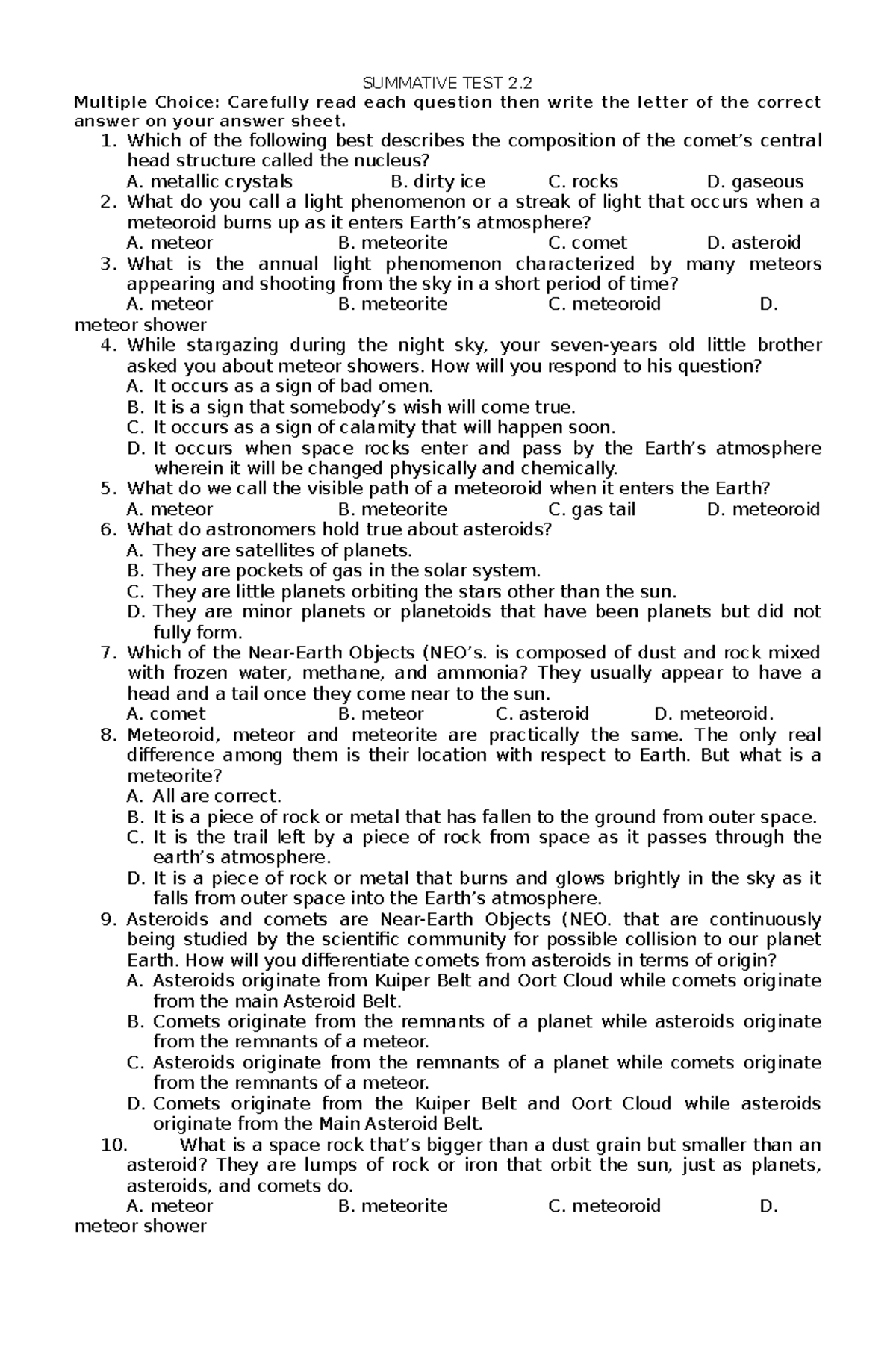 Q2-Summative Test 2 - Summative test sample for junior high grade 8 ...
