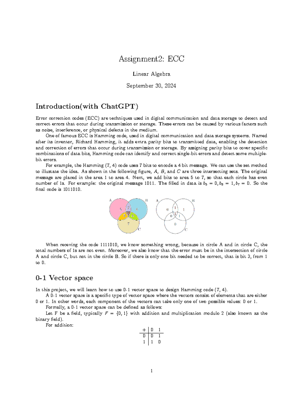 Linear Algebra HW2 ECC - coding assignment - Assignment2: ECC Linear Algebra September 30, 2024 ...