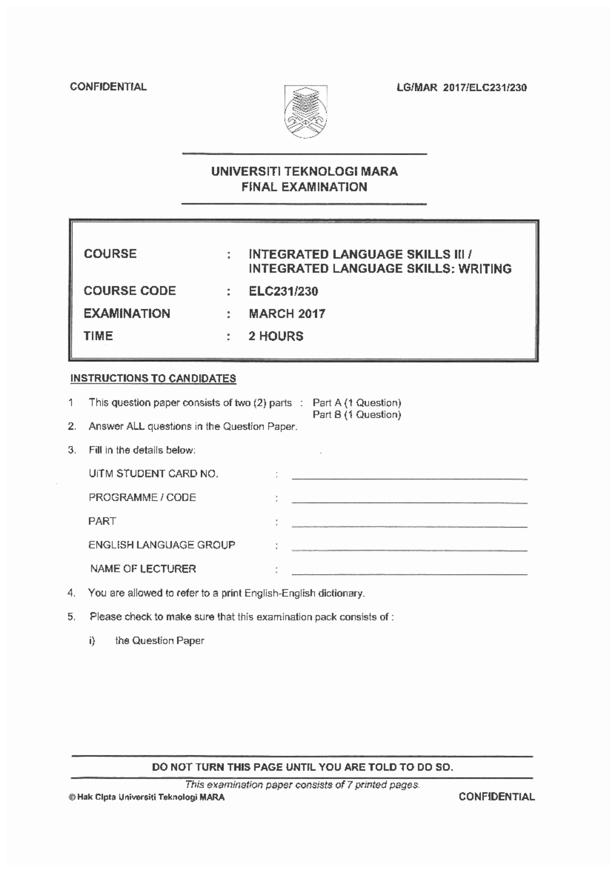 PAST YEAR QUESTION JUN 2017 - English writing - Studocu