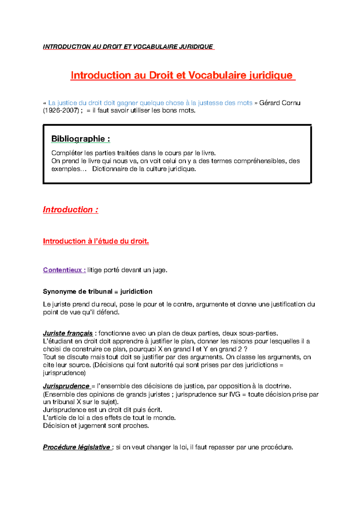 Introduction au droit et Vocabulaire juridique - INTRODUCTION AU DROIT ET VOCABULAIRE JURIDIQUE ...