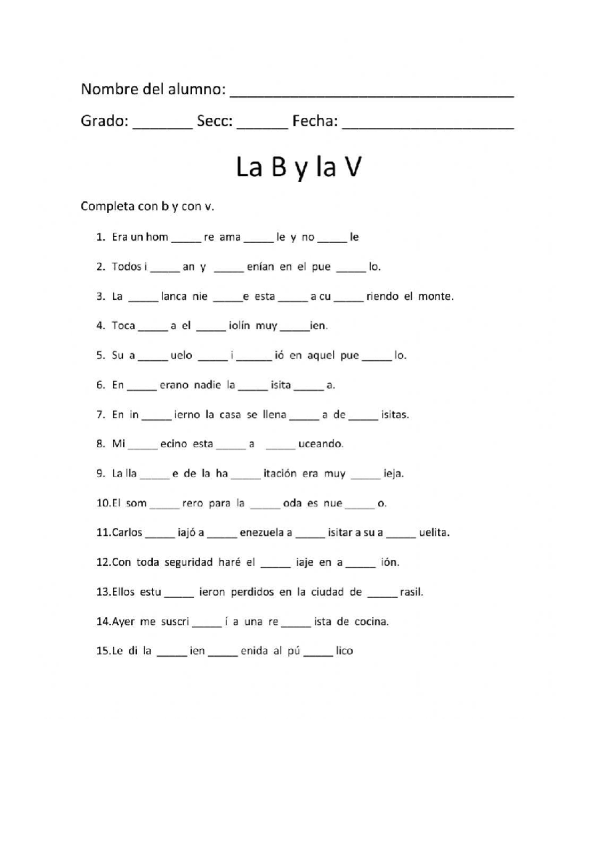 La B y la v - Ejercicios - español - Studocu