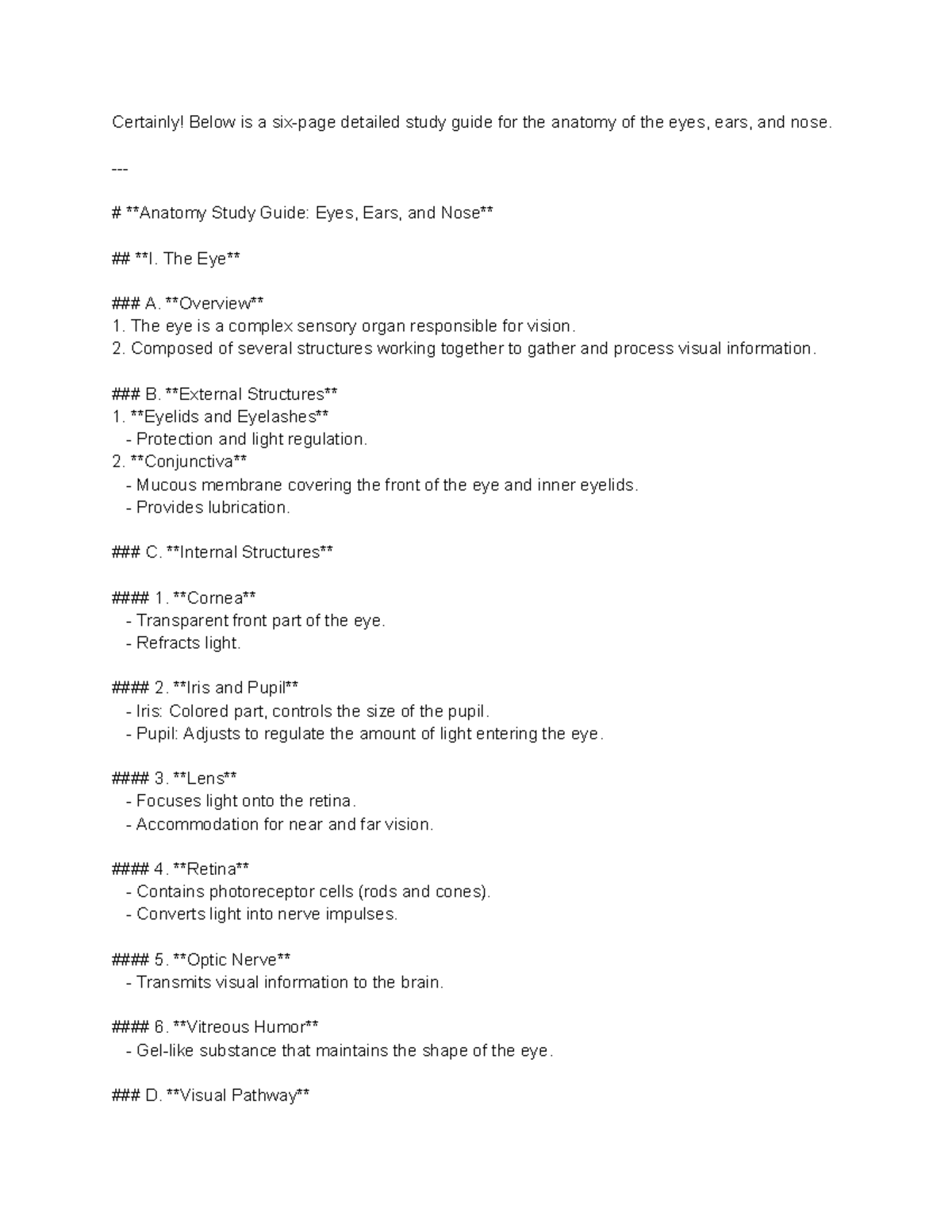 Light - anatomy lecture notes - Certainly! Below is a six-page detailed ...