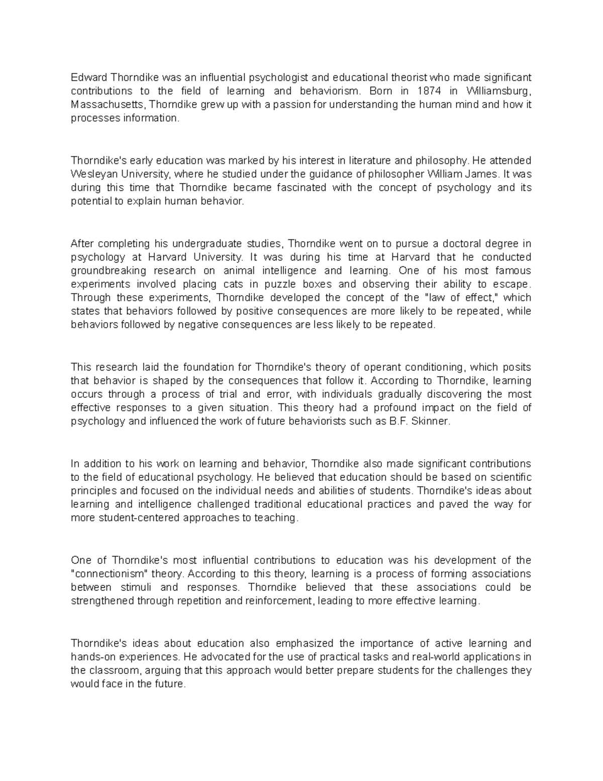 Thorndike overview - afa - Edward Thorndike was an influential ...