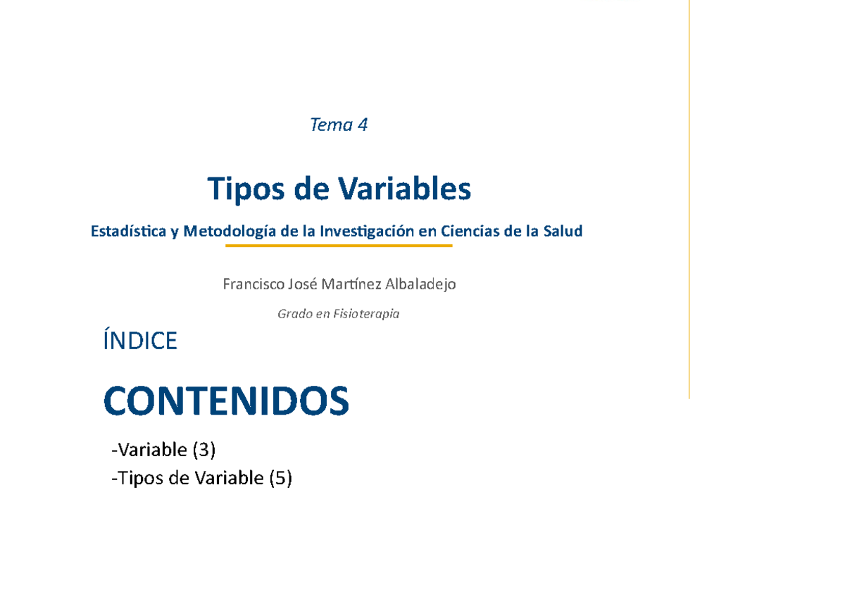 Tema 4 Tipos de Variable - Tema 4 Tipos de Variables Estadística y ...