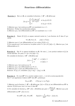 Exercices calcul différentiel 4 - CINQUANTE-SIX EXERCICES DE CALCUL DIFFÉRENTIEL POUR LA ...