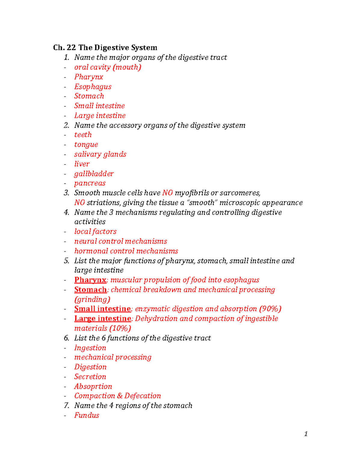 Review list for Final Exam - Ch. 22 The Digestive System 1. Name the ...