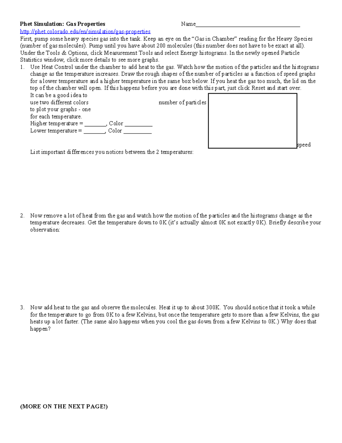 Gas Properties Phet Simulation Worksheet Phet Simulation Gas