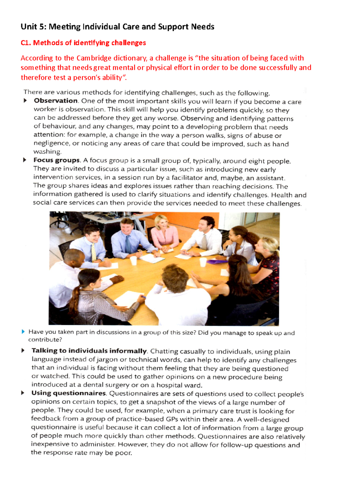 C1 - coursework - Unit 5: Meeting Individual Care and Support Needs C1 ...