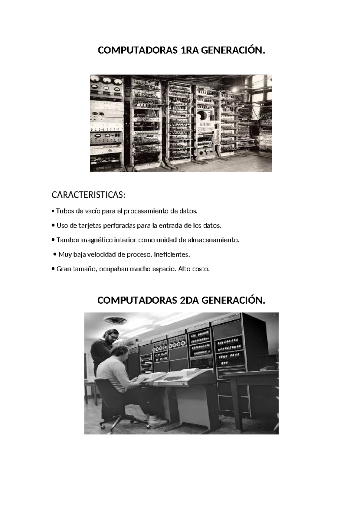 Evolucion Y Clasificacion DEL Computador - COMPUTADORAS 1RA GENERACIÓN ...