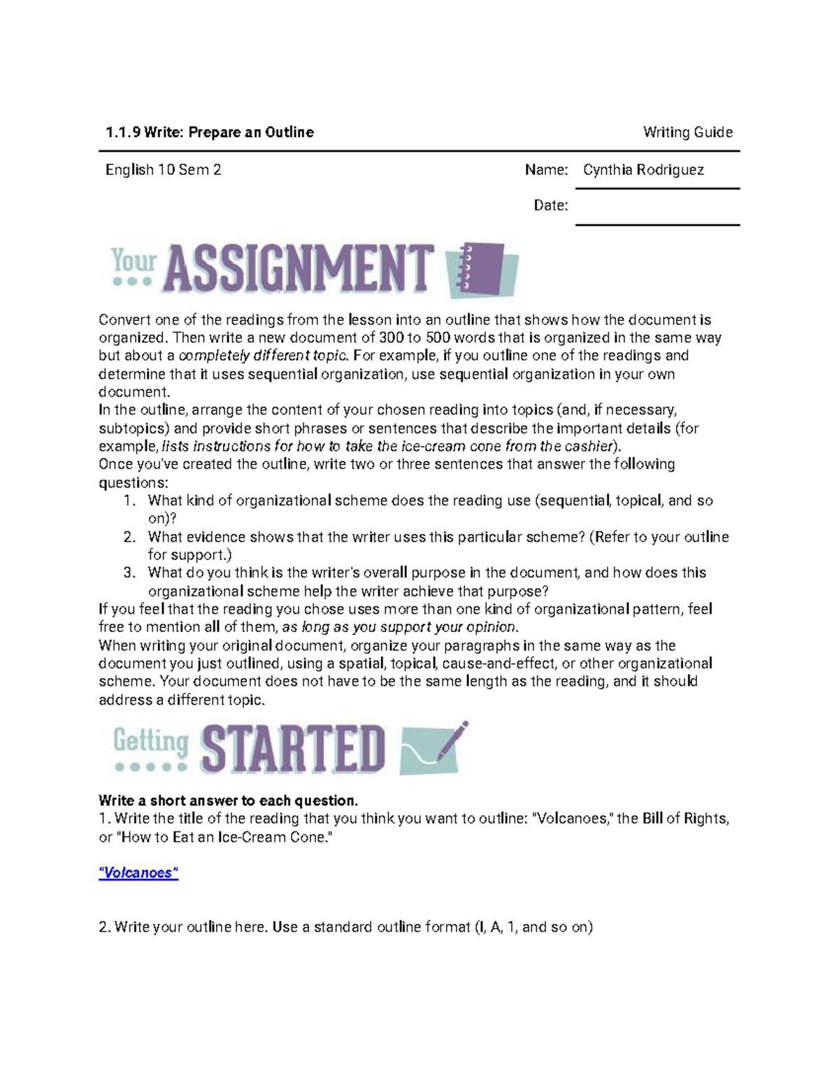 1.1.9 Write Prepare an Outline - 1.1 Write: Prepare an Outline Writing ...