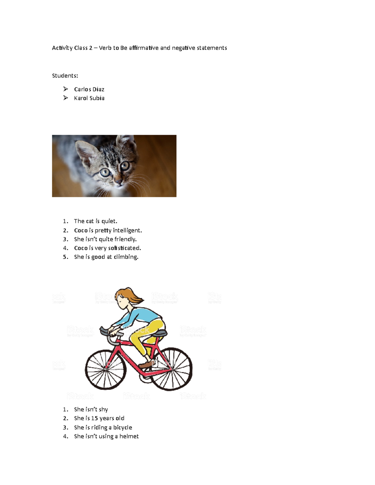 Activity Class 2 - practice - Activity Class 2 – Verb to Be affirmative ...