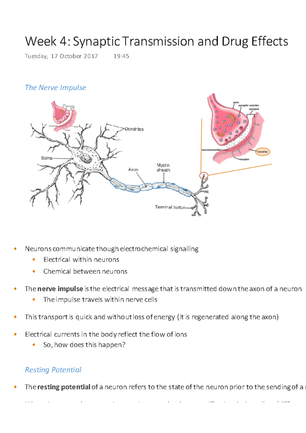 Week 4 Synaptic Transmission and Drug Effects - The Nerve Impulse ...