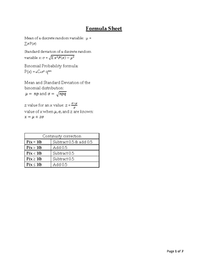 Test-2-F22-Formula Sheet - Page 1 of 7 Formula Sheet Mean of a discrete ...