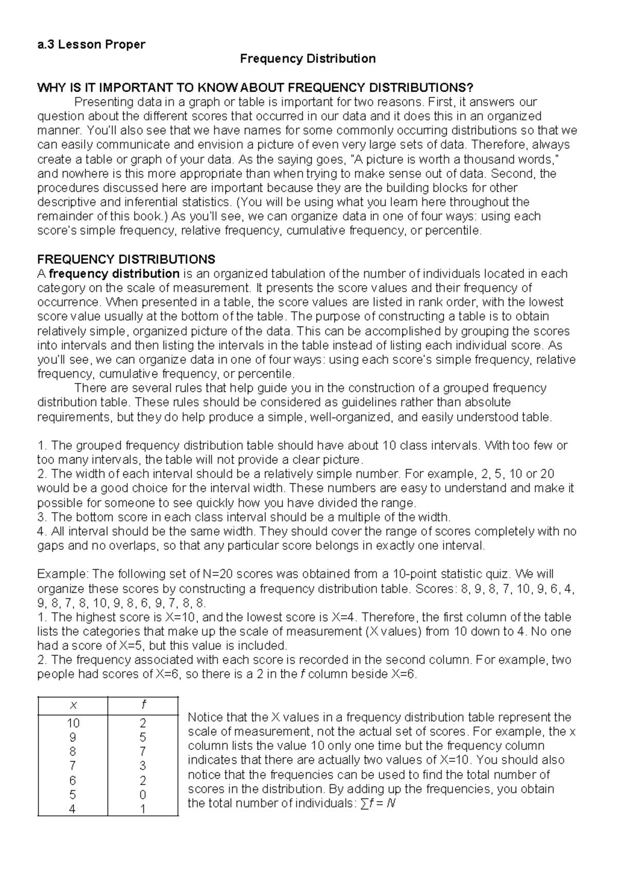 Module 2 Lesson Proper - a Lesson Proper Frequency Distribution WHY IS ...