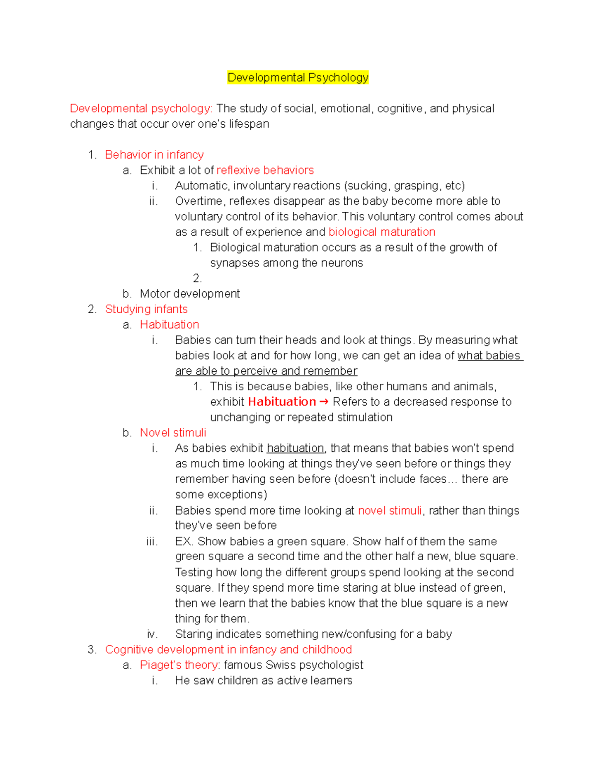 Ch 5 Class Notes - Developmental Psychology Developmental psychology ...
