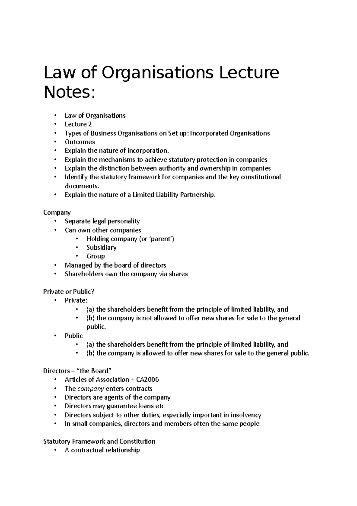 Law of Organisations Lecture Notes - Law of Organisations Lecture Notes ...