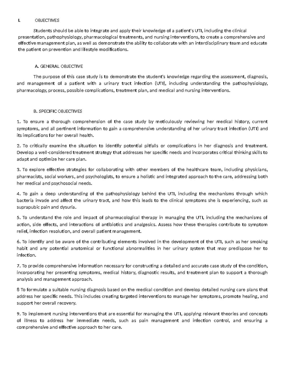 CASE- Study - I. OBJECTIVES Students should be able to integrate and ...