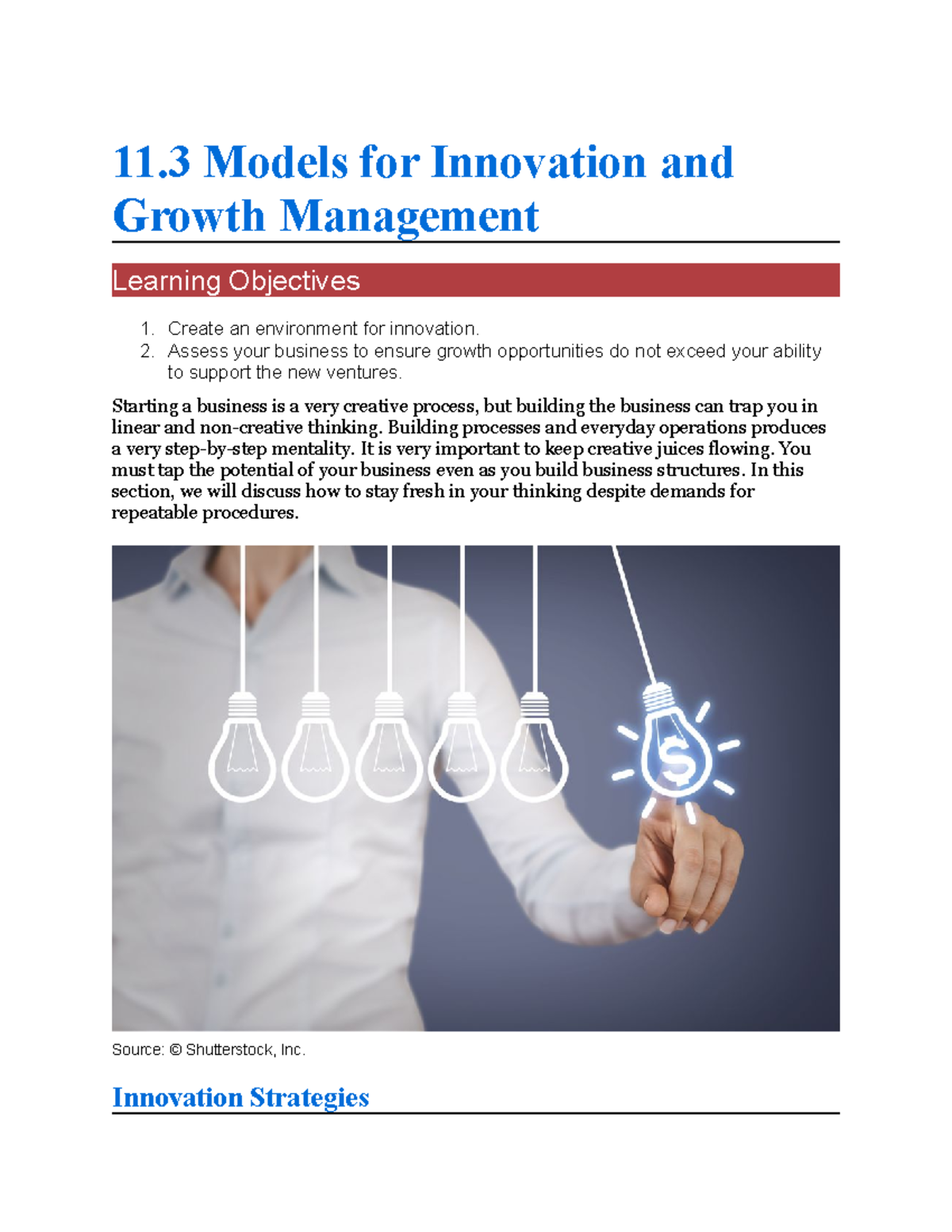 11.3 Models for Innovation and Growth Management - 11 Models for ...