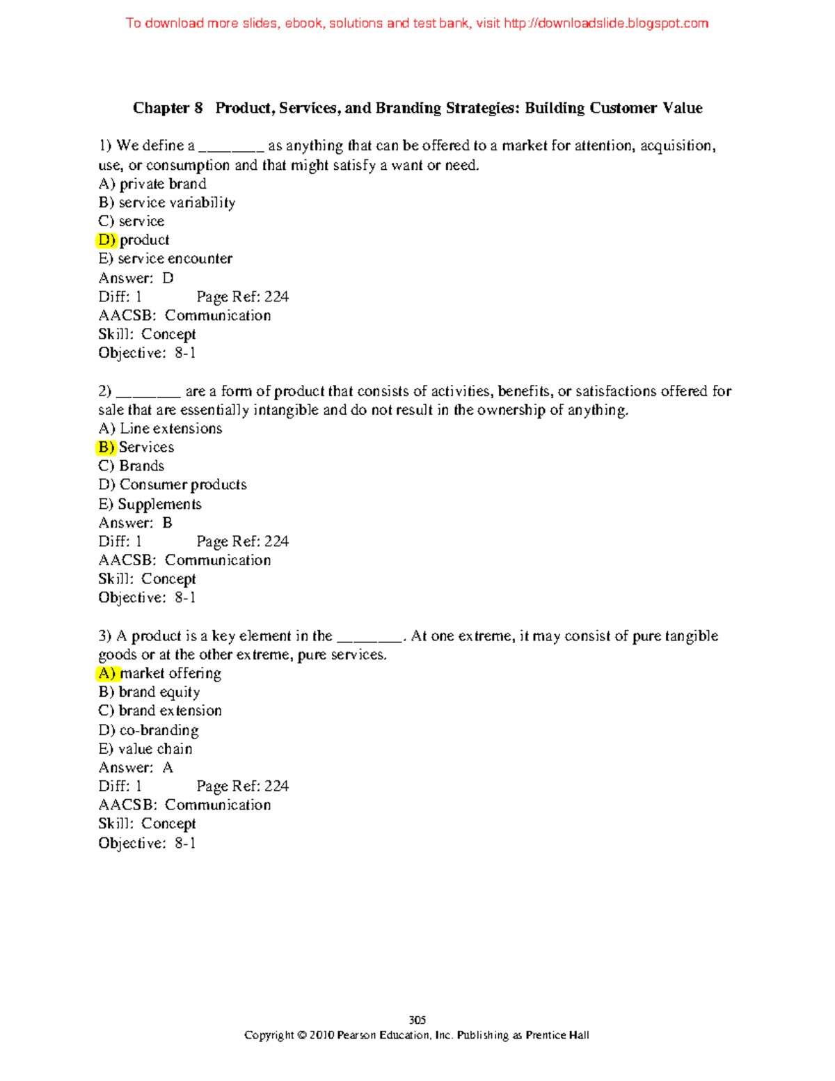 Chapter 8 ans - Test bank - 305 Chapter 8 Product, Services, and ...