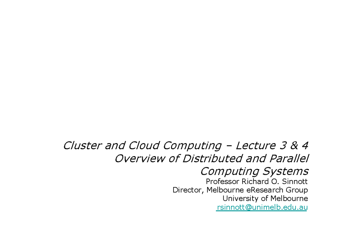 Lectures Week 2 - COMP90024 - Cluster and Cloud Computing – Lecture 3 & 4 Overview of - Studocu