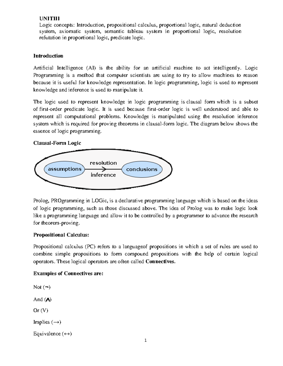 Unit-3 - ......................... - UNITIII Logic concepts: Introduction, propositional ...