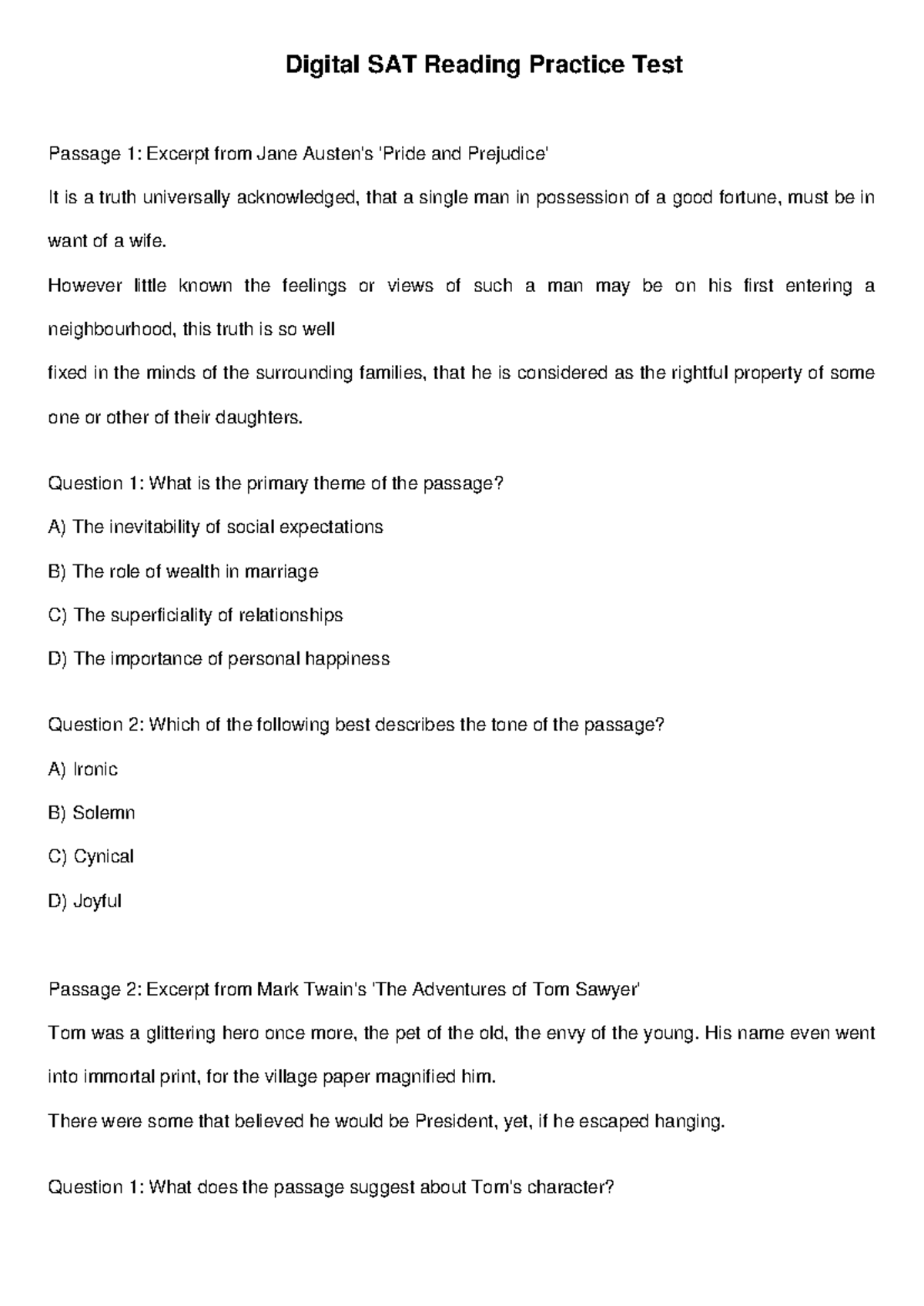Digital SAT Reading Practice Test v2 - Digital SAT Reading Practice ...