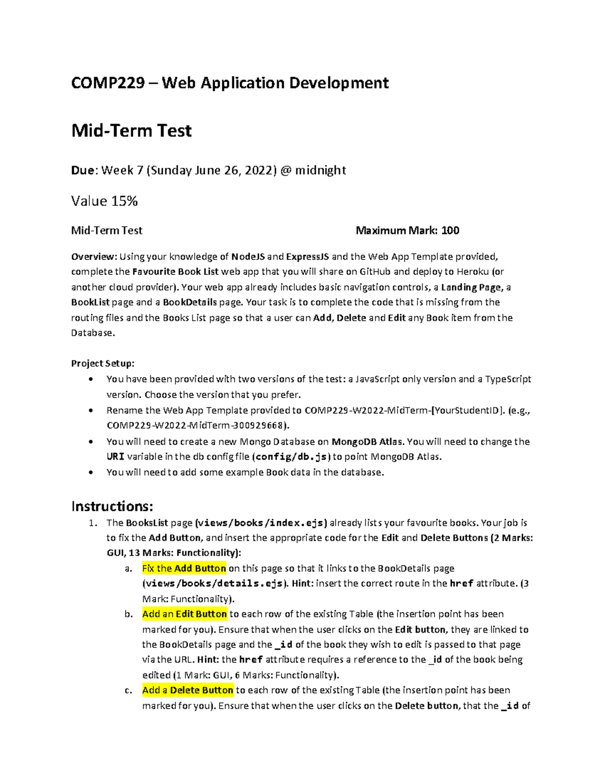 Mid-Term Test - M2022 (Practical) - COMP229 – Web Application ...