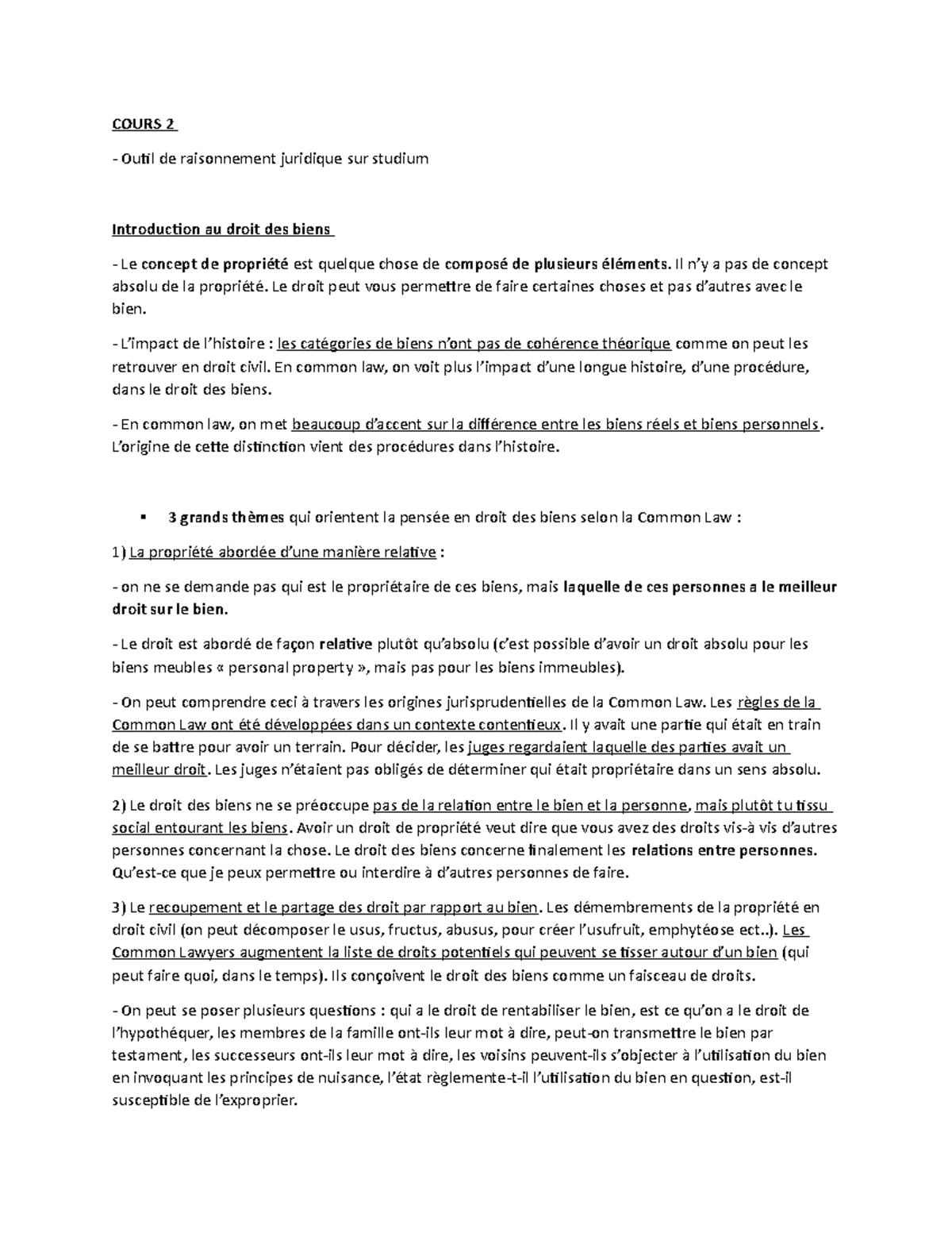Cours 2 Common Law - notes 2 - DRT3003 - UdeM - Studocu