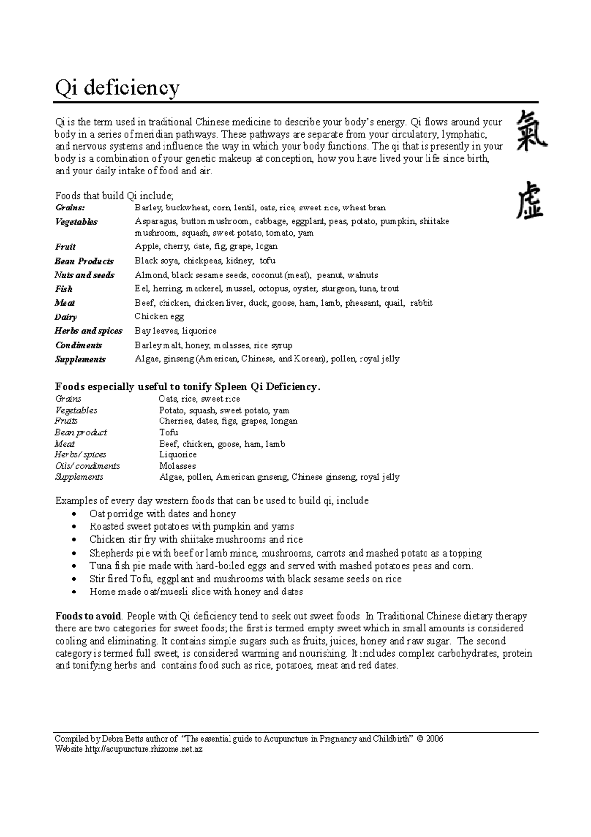 Foods for Qi Deficiency - Qi deficiency Compiled by Debra Betts author ...