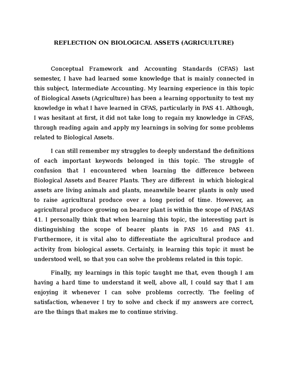 Reflection ON Biological Assets - REFLECTION ON BIOLOGICAL ASSETS ...