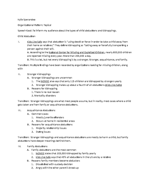 Persuasive Speech Ouline Example Topical Outline PDF - Name: General ...