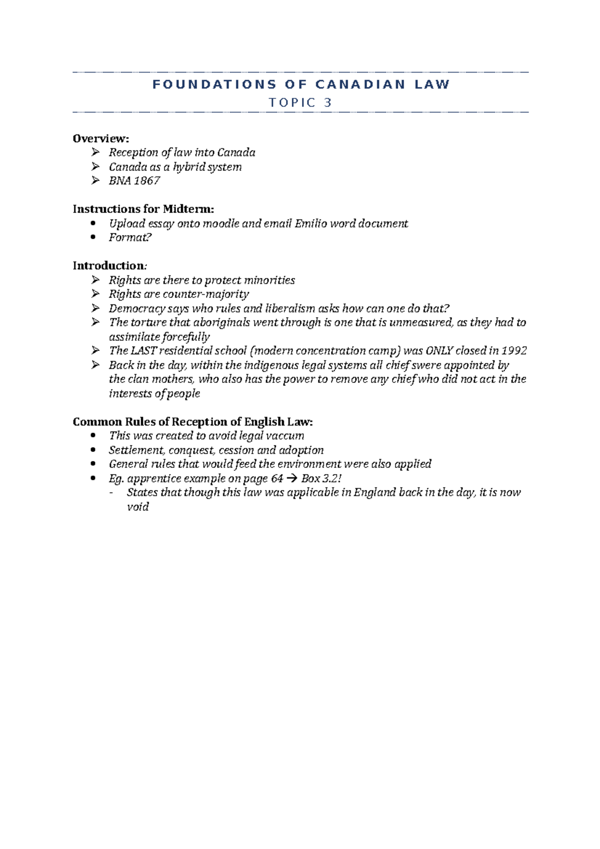 Topic 3 - Foundations of Canadian Law - F O U N D A T I O N S O F C A N ...