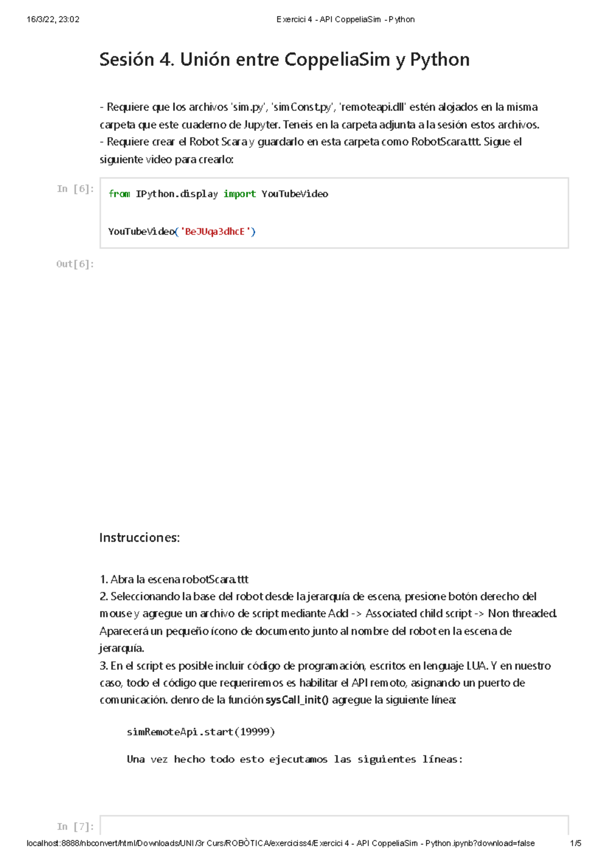 Exercici 4 Api Coppelia Sim Python Sesión 4 Unión Entre Coppeliasim Y Python Requiere Que