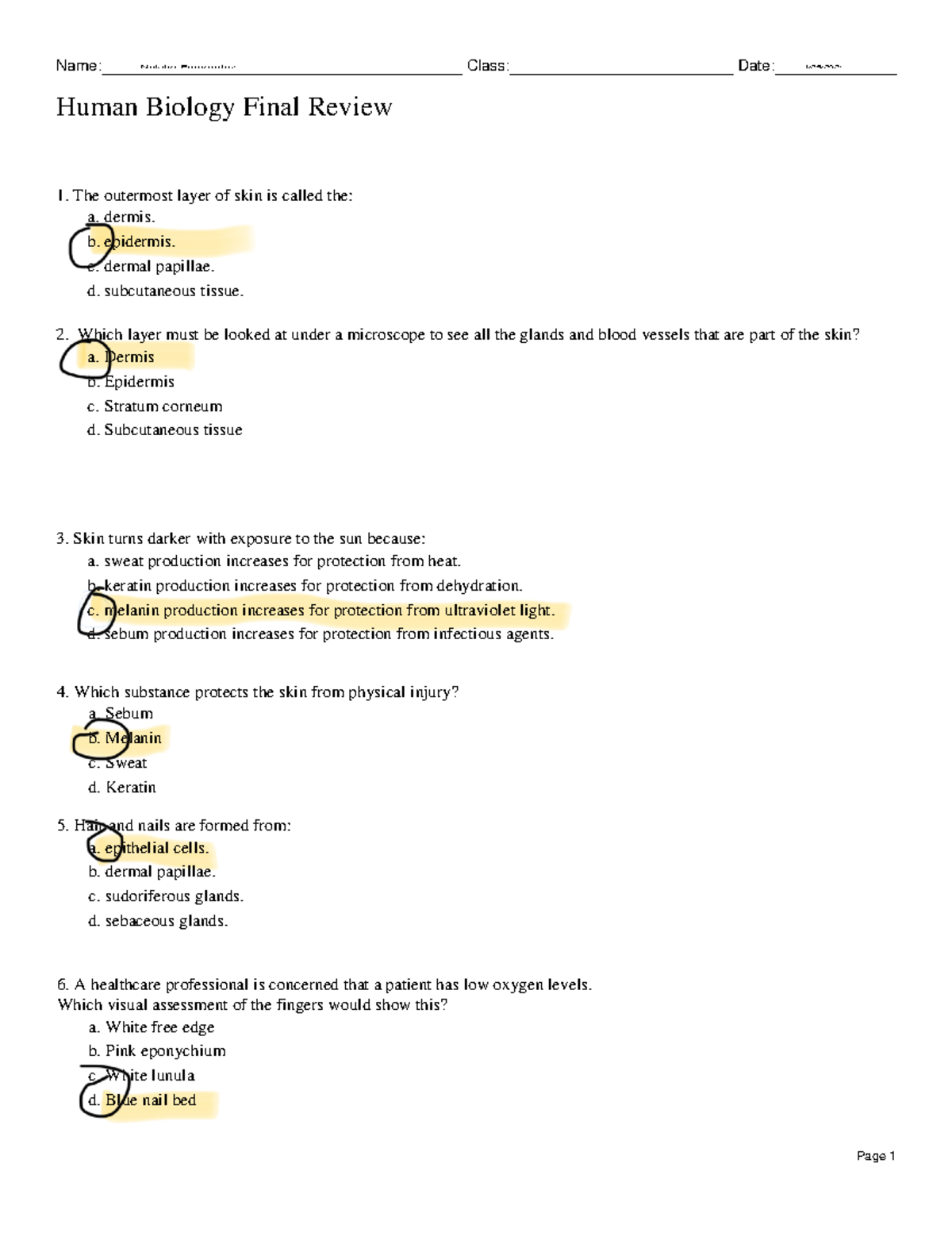 Human Biology Final Exam Review for Students ...