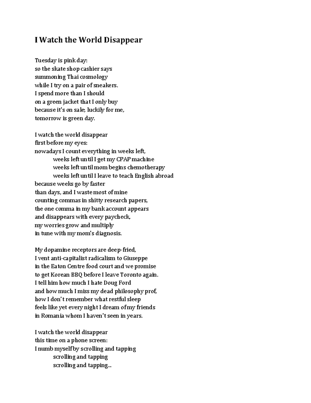 I Watch the World Disappear - I Watch the World Disappear Tuesday is ...